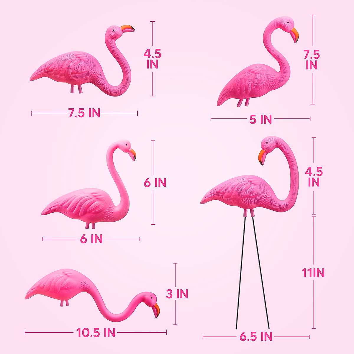 JOYIN 10 Pack Small Yard Flamingos Ornament Stakes, Mini Pink Flamingo Yard Decorations, Mini Lawn Plastic Flamingo Statue with Rubber Coating Metal Legs for Outdoor, Garden, Luau Party Gift (3-10IN)