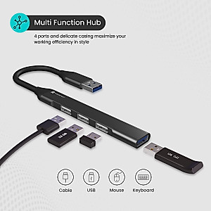Portronics Mport 31 4 Ports USB Hub (USB A to 4 USB-A Ports 4 in 1 Connector USB Hub (Grey)