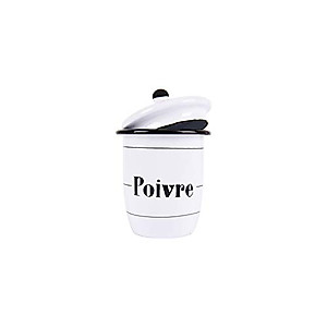 Creative Co-Op Enameled White Canisters with French Writing & Black Rims (Set of 4 Sizes)