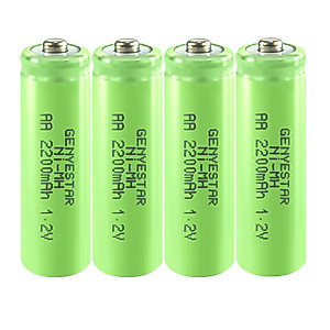 GENYESTAR Rechargeable AA Battery NIMH 1.2V Double A 2200mAh High Capacity 4 Pack Pre-Charged Solar Batteries Low Self Discharge for Solar Light Replacement Electronic Toys Household Devices