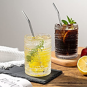 Cocktail Glasses Vintage Drinking Glasses - 13 OZ Hobnail Glassware with Straw Set of 6 - Bubble Cocktail Glass Raindrops Beaded Glassware Romantic Water Glasses Suit for Cocktail Whiskey Juice