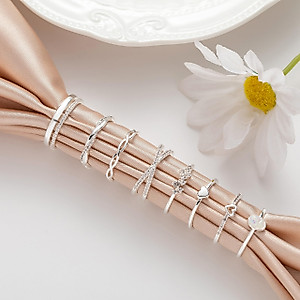 RLMOON 8PCS Silver Rings for Women Non-Tarnish Dainty Silver Ring Set Trendy Criss Cross Simulated Diamond Ring Eternity Stackable Ring Size 7