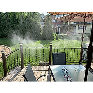 Misting Cooling System 12V Outdoor Water Pump Electric 20 Feet 6 Meter Mist Nozzles Spray Fan Mist System for Patio Water Spray Garden Greenhouse Mist Plants Roofline (12meter (40feet) + pump)