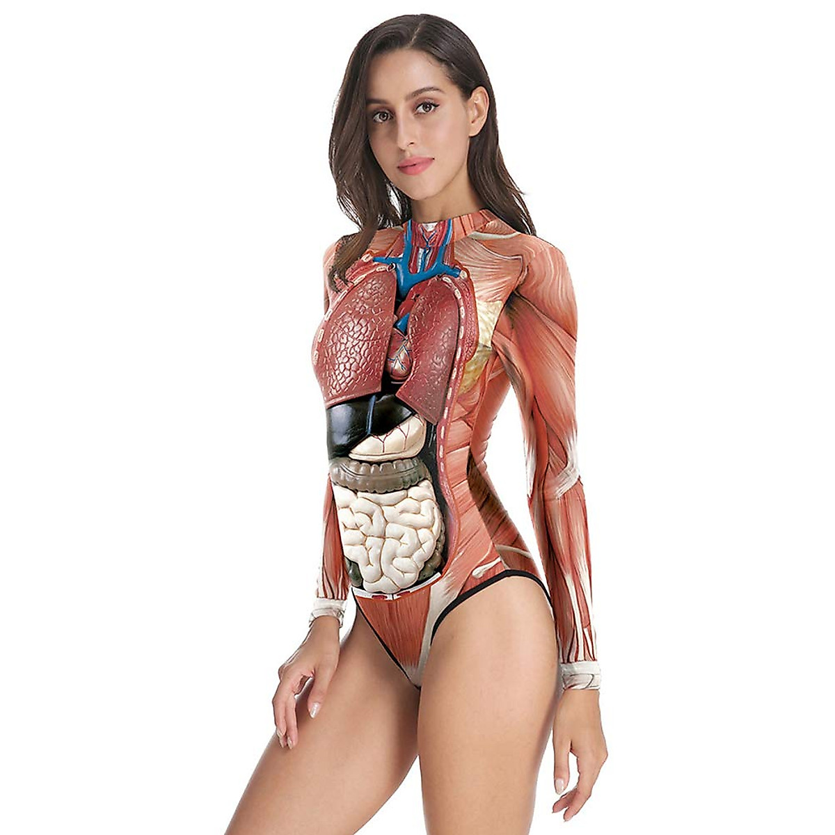 Sister Amy Womens Long Sleeve Printed Zipper Surfing One Piece Swimsuit Bathing Suit D-Human Internal Organs L/XL