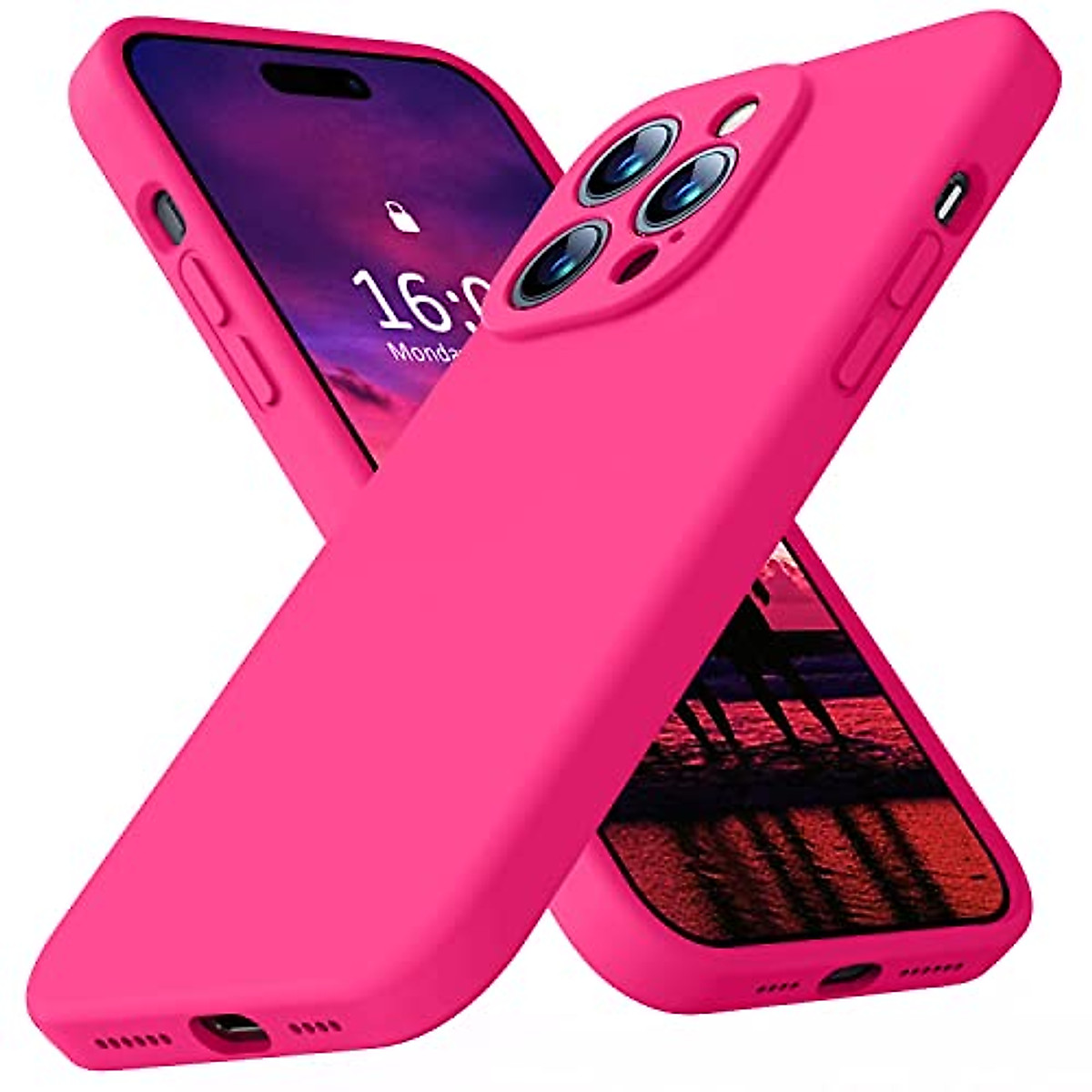 Ktele Compatible with iPhone 14 Pro Case, AB-Grade Liquid Silicone Case, [Four Corner 50+Tiny Airbags Shockproof] [Soft Microfiber Lining Anti-Scratch] Camera All-Round Protection Case - Hot Pink