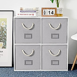 HONGKERNE Collapsible Fabric Storage Cubes 13x13x13inch,Foldable Storage Bin for Cube Organizer with Cotton Rope Handle Cube Storage Bins,Cubes Storage Bins for Closet and Shelves-Set of 4 Gray