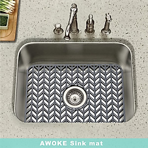 AWOKE Sink Protectors for Kitchen Sink | 18.2"x 12.5" Kitchen Sink Mats for Bottom of Kitchen Sink | Sink Inserts for Kitchen Sink of Stainless Steel Sink | Center Drain (Grey)