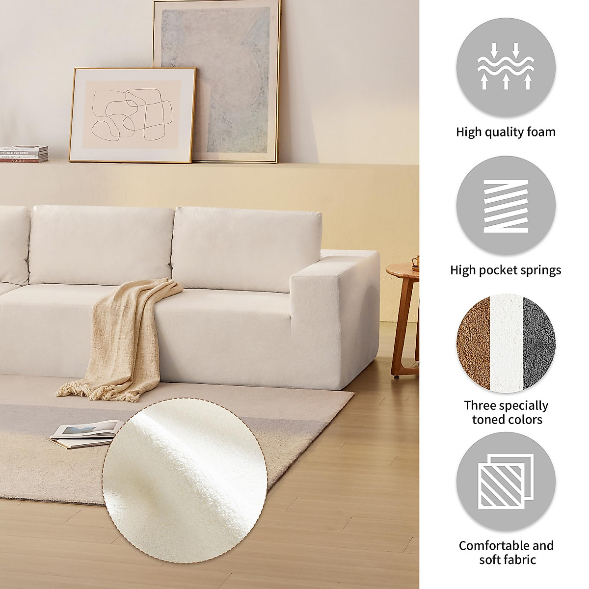 GNXIUU Modular L Shaped Sectional Sofa, Comfy Convertible Cloud Floor Couch Set, Modern Minimalist Sofa Terrycloth Fabric Upholstered Sleeper Sofa for Living Room, 116 * 116"(Beige)