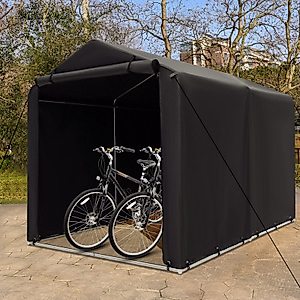 Goplus Portable Shed, 7 x 5.2 x 5.4Ft Storage Tent Shelter w/Roll-Up Zipper Door, Steel Frame, Waterproof Cover, Wind Rope & Ground Stake, Outdoor Storage Shed for Outside Motorcycles Garden Tools