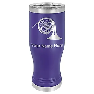 LaserGram 20oz Vacuum Insulated Pilsner Mug, French Horn, Personalized Engraving Included (Dark Purple)