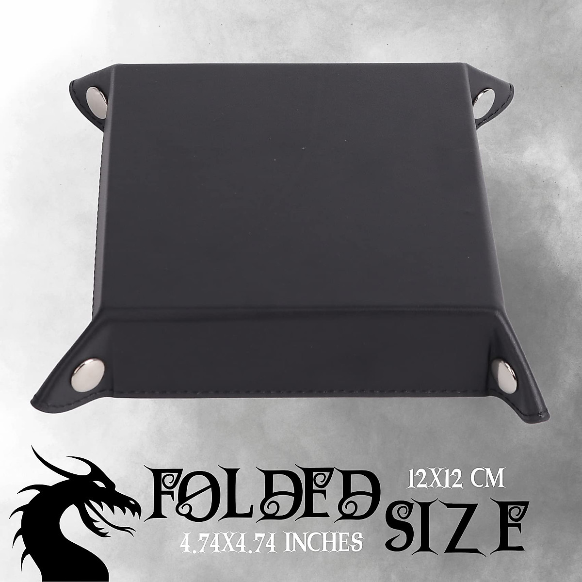 Dragon Dice Tray for RPG, Role Play Games, Table Top Gaming, Folding PU Storage Tray, Initial Leather Tray, Personalized Portable Organizer, Tray 4.75 Inches, Black Dragon Letter C