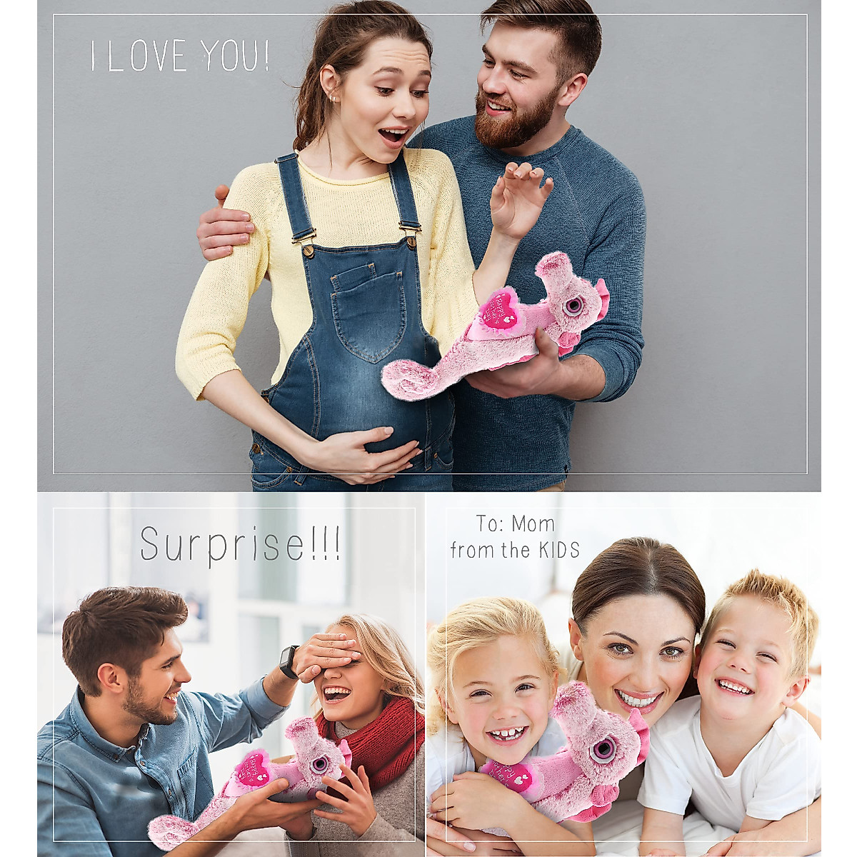 DolliBu Happy Mother's Day Super Soft Plush Pink Seahorse Doll Figure - Cute Stuffed Animal with Pink Heart Message for Best Mommy, Grandma, Wife, Daughter - 15" Inches