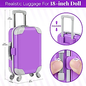 30 PCS 18 Inch Girl Doll Accessories Suitcase Travel Play Set - Camera, Suitcase Stickers, Toiletries, Pillow, Blindfold, Sunglasses, Passport, Tickets, Cash, Fit for 18 Inch Girl Doll