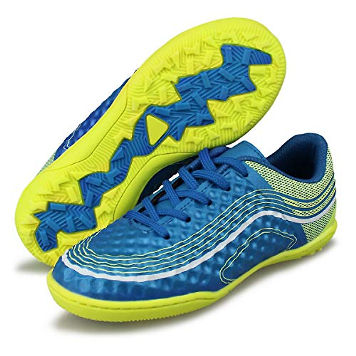 Hawkwell Kids Indoor Comfortable Soccer Shoes(Toddler/Little Kid/Big Kid), Blue PU, 2 M US