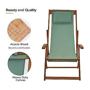 VINGLI Patio Sling Chairs, Outdoor Adjustable Beach Chair with Armrest & Pillowcase, Portable Folding Patio Lounge Chairs Chair for Porch, Poolside, Garden