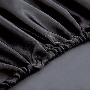 Homiest 4pcs Satin Sheets Set Luxury Silky Satin Bedding Set with Deep Pocket, 1 Fitted Sheet + 1 Flat Sheet + 2 Pillowcases (Full Size, Black)