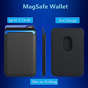 AIZHEM Magnetic Wallet for iPhone, Magnetic Leather Card Holder for Apple MagSafe, Mag Safe Cardholder Compatible with iPhone 12/13/14/15 Series and MagSafe Case, Midnight Black