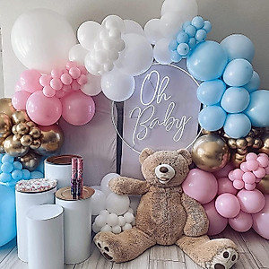 ADOINBY Pink Blue White Balloons, 70 Pcs 12 inch Pink Blue and White Balloons Confetti Latex Balloon with Ribbon for Gender Reveal Baby Shower Birthday Bridal Shower Wedding Party Decorations Supplies