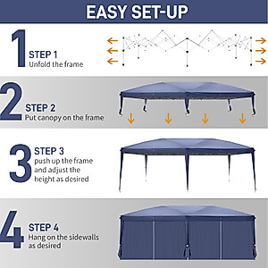 10x20 Ft Easy Pop up Canopy, Waterproof Party Tent, Adjustable Height Outdoor Gazebo w/ 6 Removable Sidewalls & 4 Windows for Patio Backyard Porch Garden Beach, Carry Bag Included (Blue)