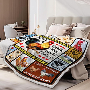 NTMANON Chicken Blanket,Rooster Blanket,Chicken Blanket Gift for Girls,Chicken Gifts Throw Blanket,Just A Girl Who Loves Chickens Blanket,Life is Better with Chickens Blanket 50"x60"