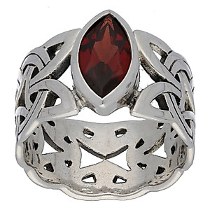 Borre Knot Deep Red Garnet Ellipse Viking Braided Wedding Band Norse Celtic Sterling Silver Ring Size 10(Sizes 4,5,6,7,8,9,10,11,12,13,14,15)