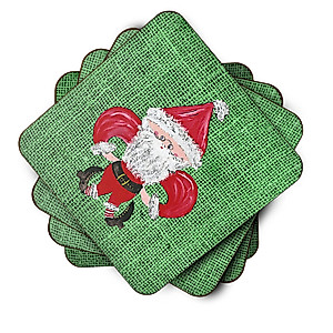 Caroline's Treasures 8746FC Christmas Santa Fleur de lis Foam Coaster Set of 4 Set of 4 Cup Coasters for Indoor Outdoor, Tabletop Protection, Anti Slip, Mouse pad Material