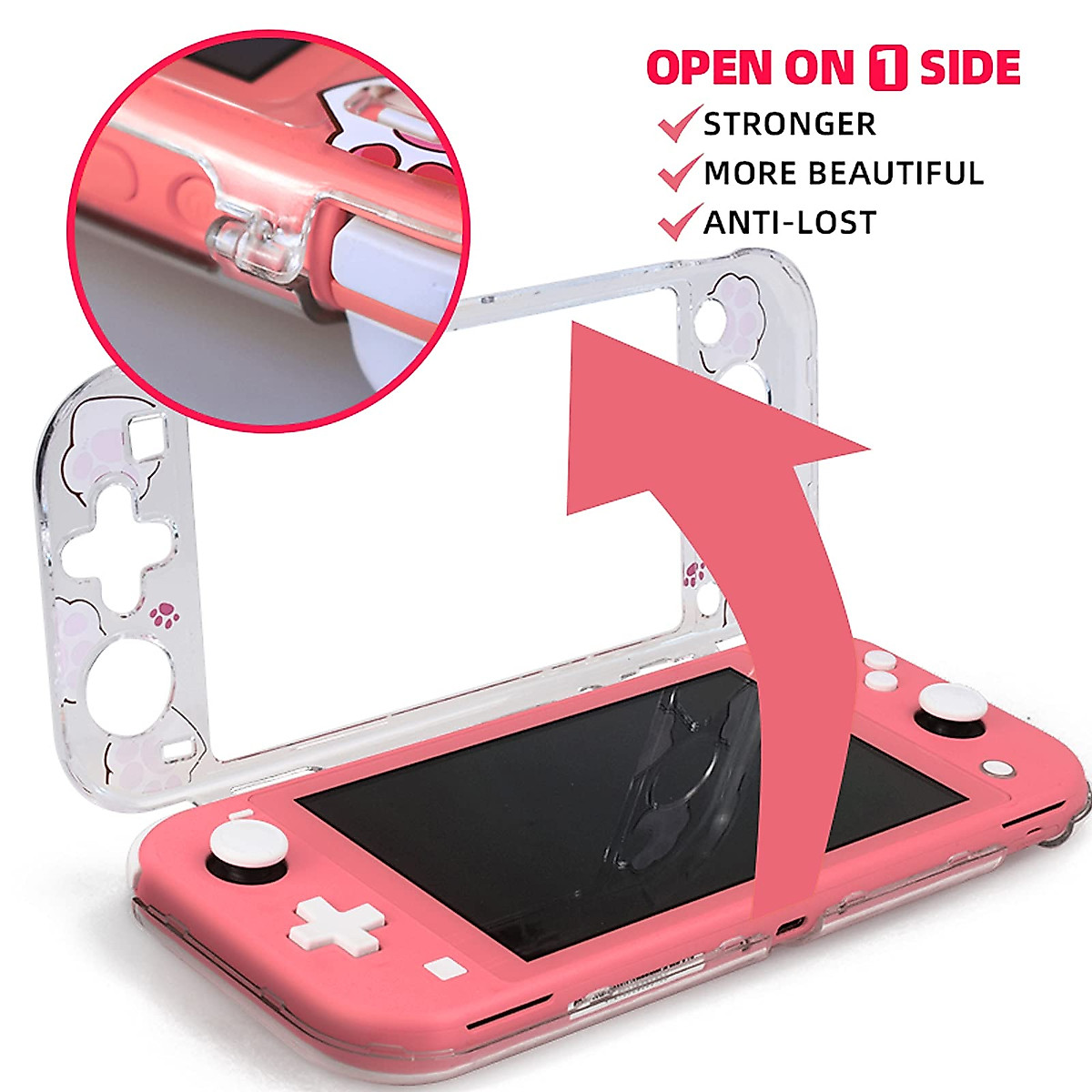 DLseego Protective Case for Switch Lite, Hard PC Clear Anti-Shock Split Cover with Cat-Pad Pattern