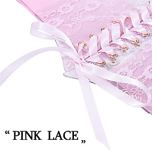 BODIY Women Lace Corset Belts Pink Elastic Cinch Belt Tied Waspie Wide Waist Bustiers for Dress Costume Dance Halloween Rave Accessory