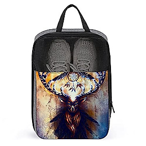 Frcavbin Deer with Dream Catcher Feathers Travel Shoe Bag Shoes Carrier with Handle and Zipper Foldable Shoe Puches Organizer for Home storage School starts