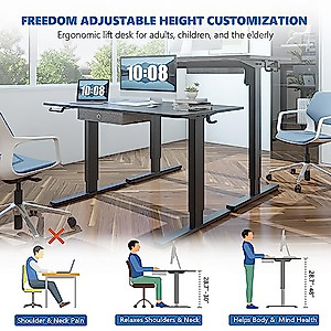 Standing Desk with Drawer, 63 x 24 Inch Home Office Electric Stand Up Desk with Drawer Storage, Height Adjustable Sit Stand Ergonomic Computer Desk with Wire Hole and Hook for Workstation, Study