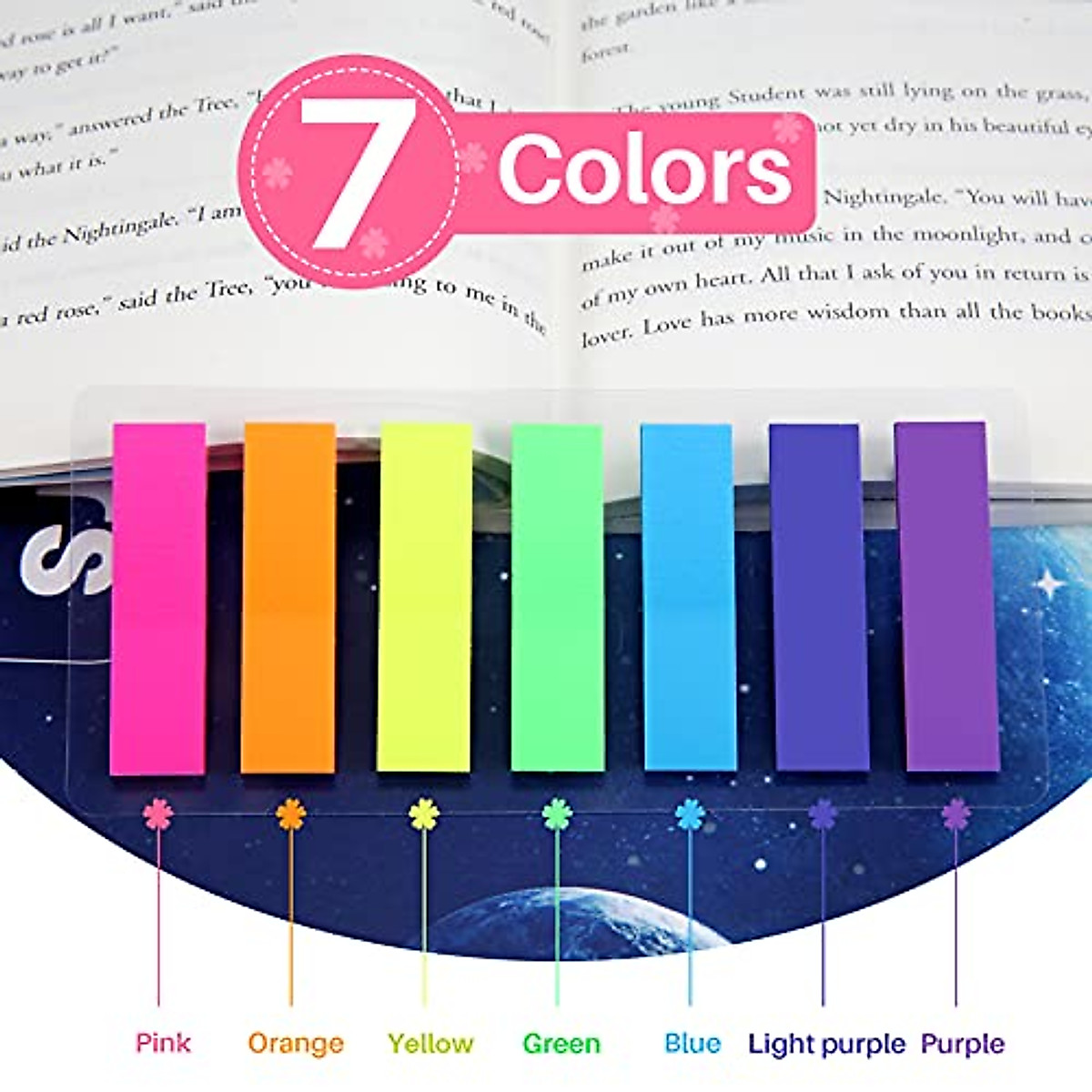 moinkerin 980 Pcs Sticky Notes Flags, 7 Color Index Tabs Index Flag Bright Colors Page Index Stickers Translucent Page Makers for Page Bookmarks