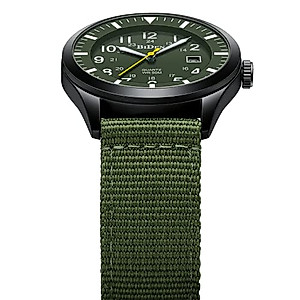 HANPOSH Mens Watches Waterproof Military Watches for Men Analog Tactical Wrist Watch Army Field Watches Work Watch Outdoor Casual Quartz Japanese Movement Nylon Band Black Green