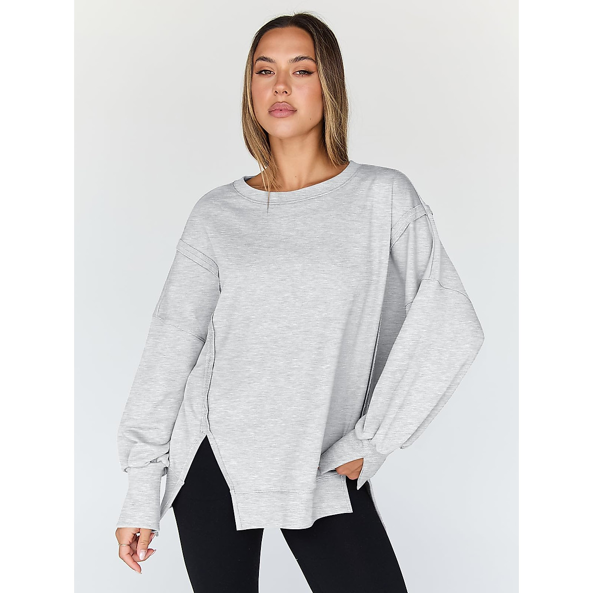 Trendy Queen Womens Oversized Sweatshirts Hoodies Crewneck Shirts Fall Outfits Teen Girls Y2k Winter Clothes Grey L