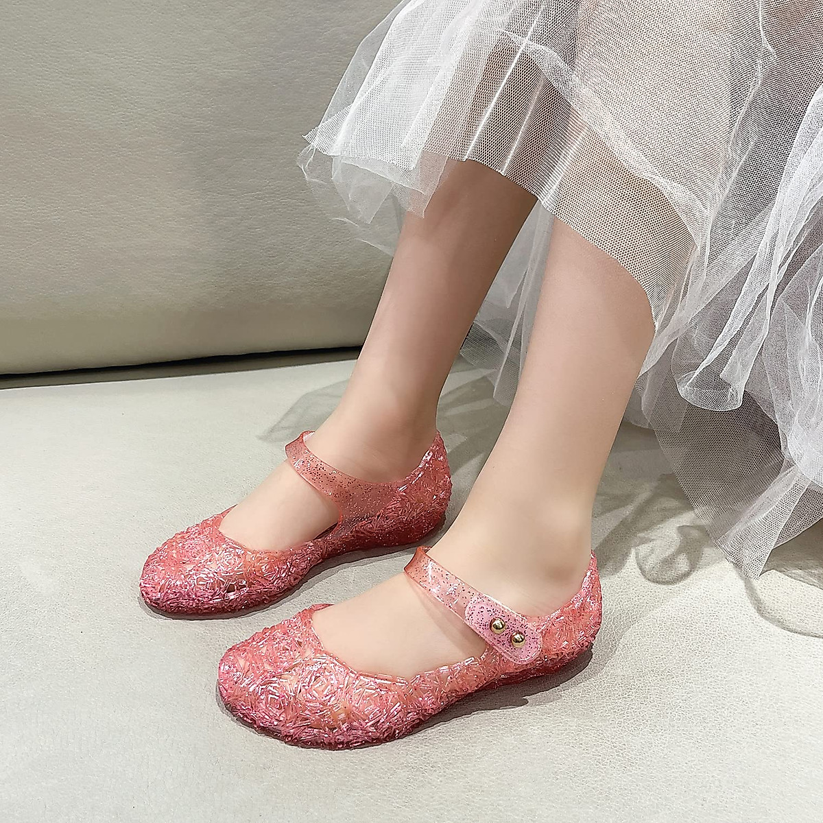 OMGard Jelly Shoes for Girls, Snow Queen Princess Birthday Sandals for Little Girls, Pink Toddler Glitter Sandals Size 2, Frozen Inspired Party Cosplay Costumes Dress Flats