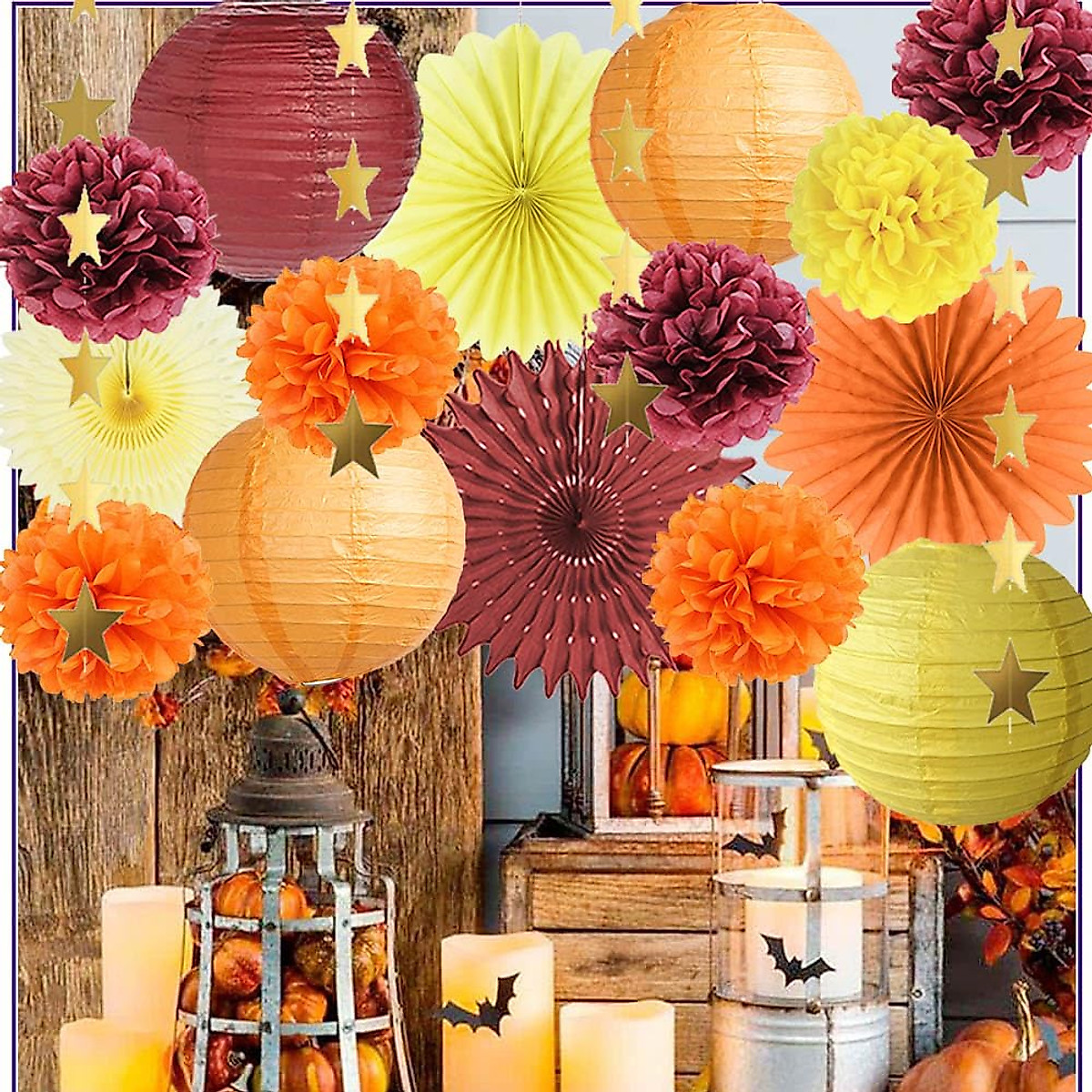Orange and Burgundy Party Decorations Fall Party Decorations Orange Burgundy Yellow Paper Lanterns for Fall Baby Shower Bridal Shower Birthday Wedding Engagement Autumn Graduation Party Decor
