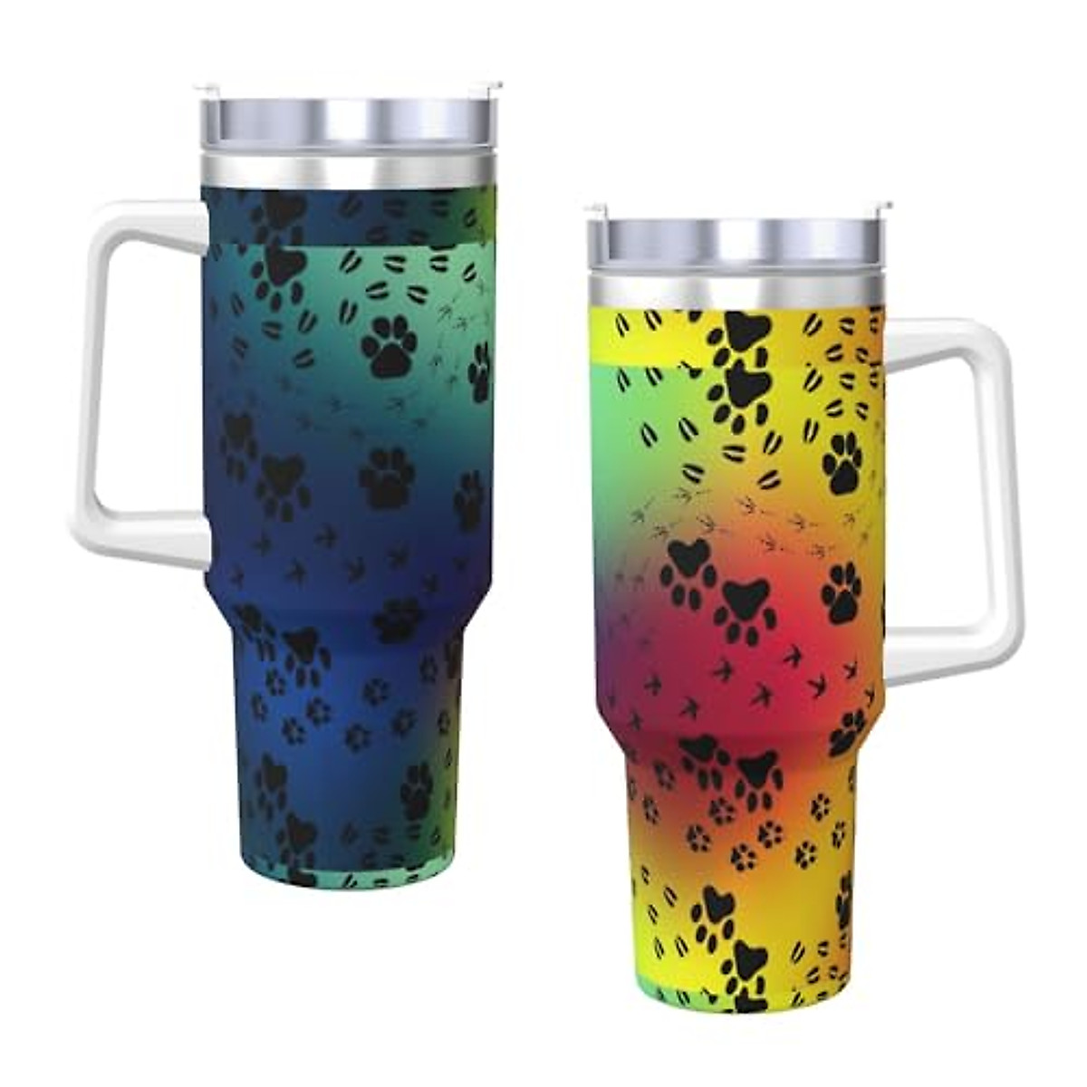 HULIBIN Paw Prints Pattern Print Double Deck Stainless Steel Travel Coffee Cup With Lid 40 Oz Ice Bully Cup
