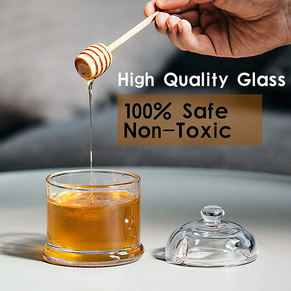 Rwaken Glass Honey Jar with Wooden Dipper and Glass Lid,Honey Pot Dispenser for Store Honey and Syru,10 Ounces