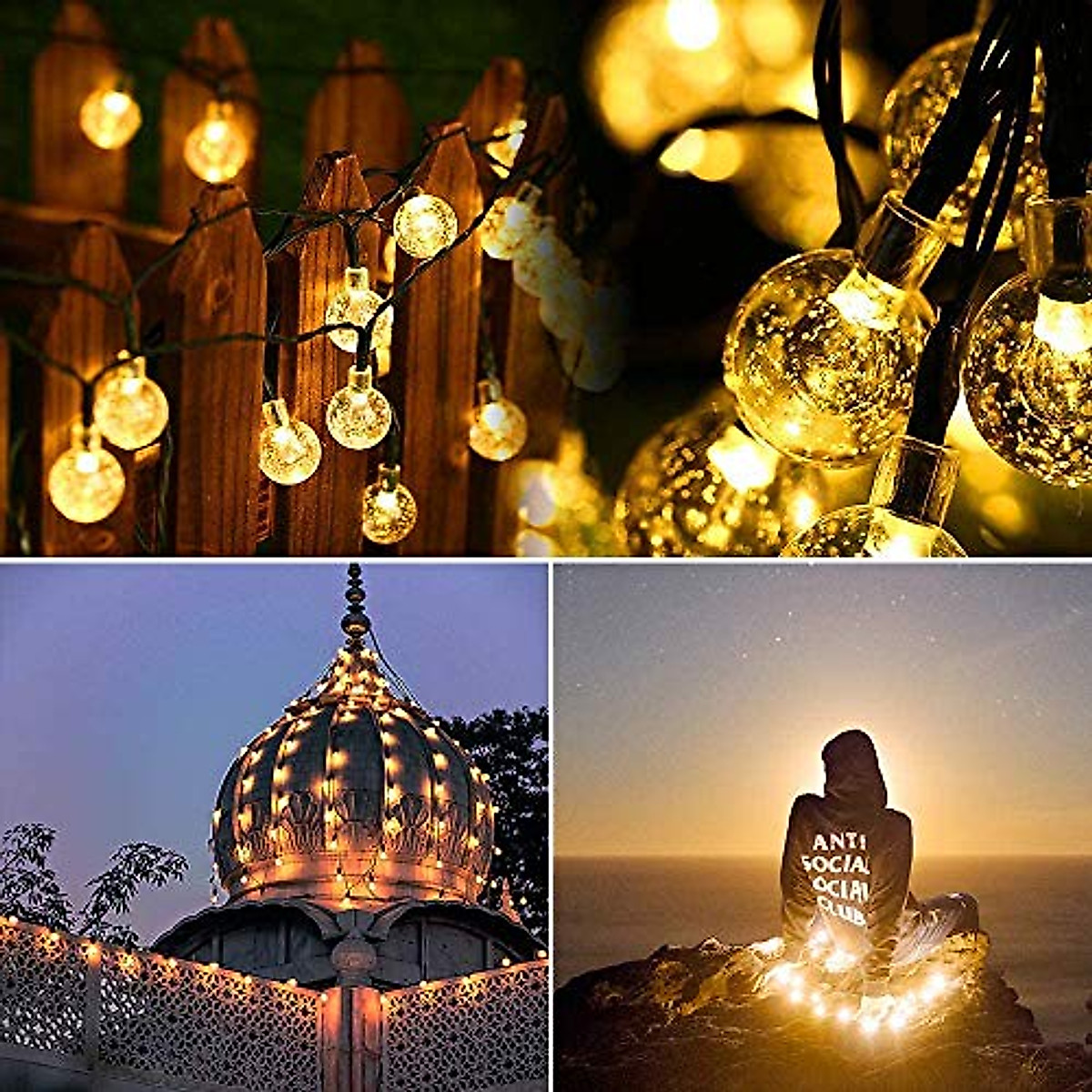 Ussea Solar , 50 LED 24ft 8 Modes Waterproof String Lights Outdoor Fairy Lights Globe Crystal Balls Decorative Lighting for Garden Yard Home Party Wedding Christmas Decoration