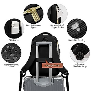 LOVEVOOK Laptop Backpack for Women,15.6 Inch College Travel Work Computer Back Pack,Backpacks with USB Port,Water Resistant Back pack with Laptop Compartment for Teacher Nurse,Black