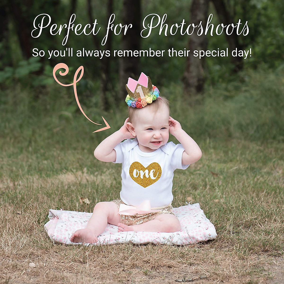 Bump and Beyond Designs Baby Girls First Birthday Outfit for One Year Old - One Gold Glitter Heart Shirt (12-18 Months)