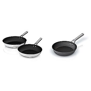 Ninja C62200 Foodi NeverStick Stainless 10.25-Inch & 12-Inch Fry Pan Set, Polished Stainless-Steel Exterior & C30020 Foodi NeverStick Premium 8-Inch Fry Pan, Hard-Anodized, Nonstick