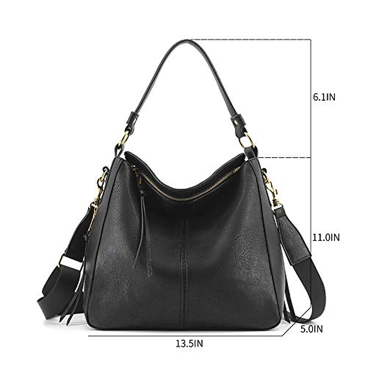 Hobo Bags for Women Roomy Women Handbags Hobo Shoulder Bags Tote PU Leather Purse with Adjustable Shoulder Strap and Tassel(Black)