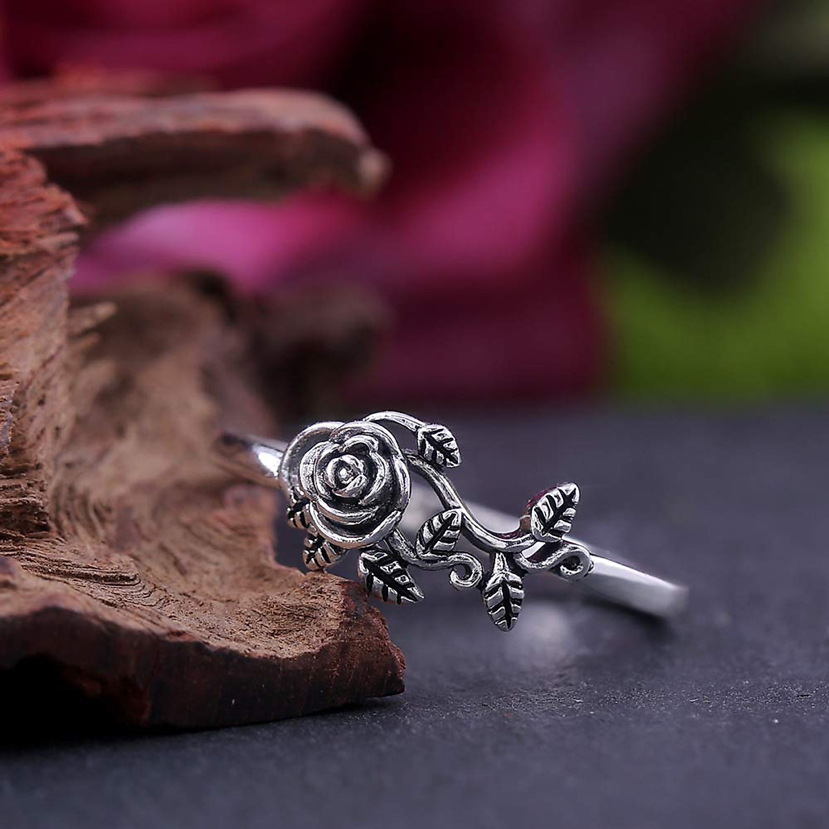 JESMING Tiny Rose Flower Silver Ring, Stacking Rings for Women Small Dainty 925 Silver Plated Ring Delicate Everyday Ring for Women Minimalist Personalized Jewelry (Size:9)