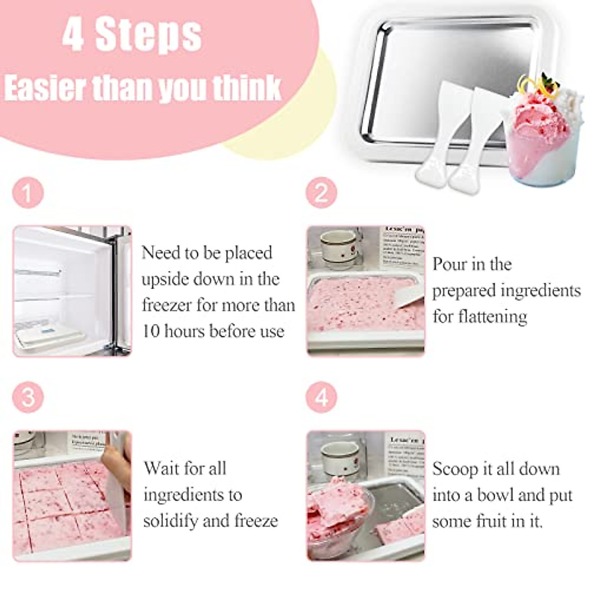 Instant Ice Cream Maker for Rolled Ice Cream Maker Machine with 2 Shovels 5 Plates and 5 Spoons,Frozen Yogurt Ice Cream Machine,Homemade Rolled Ice Cream(Round Pink)