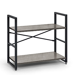CAPHAUS 2 Tier Small Bookshelf, 24 Inch Width Free Standing Shelf, Bookcase Shelf Storage Organizer, Industrial Book Shelves for Home Office, Living Room, Dark Grey Shelves & Metal Frame