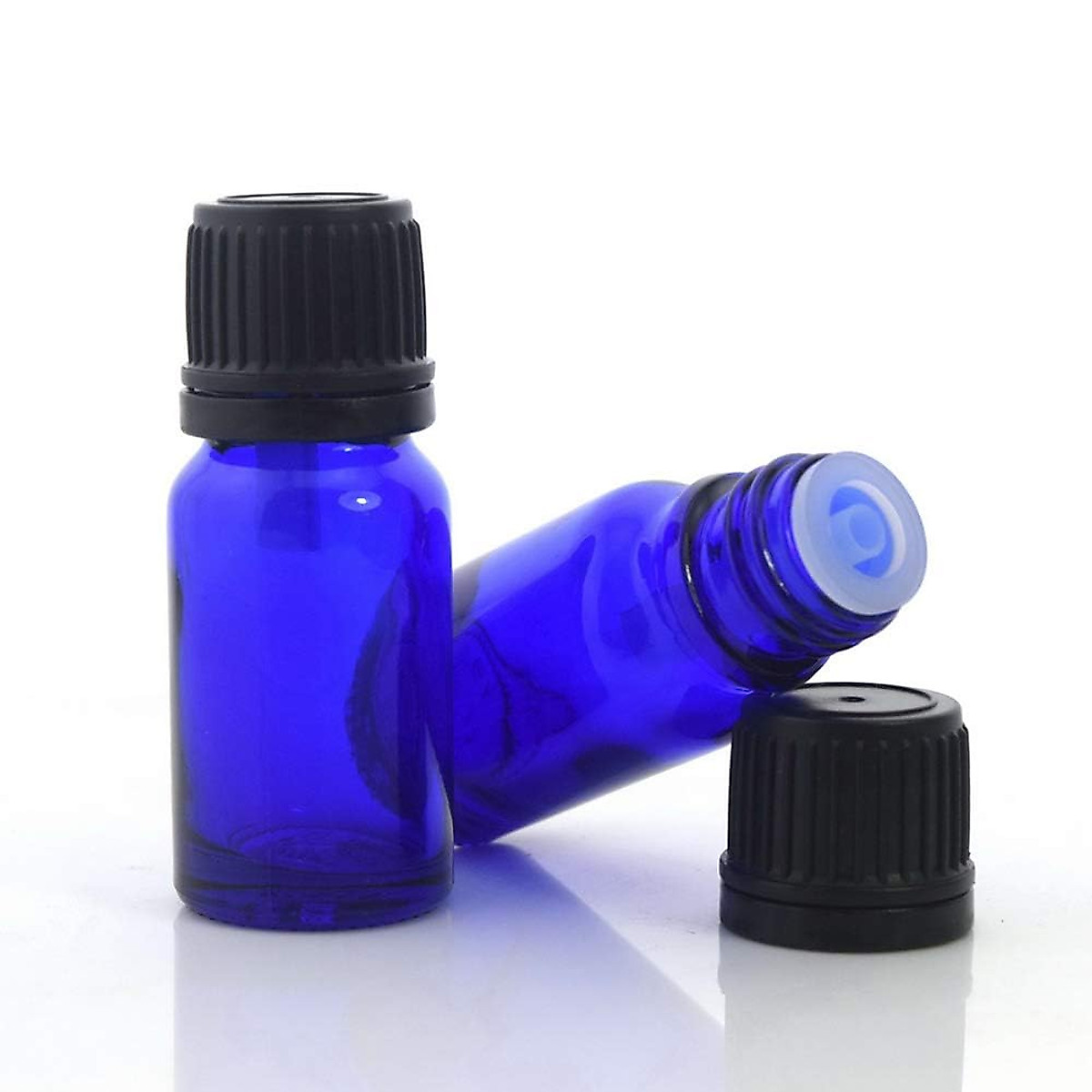 Constore 5ml Cobalt Blue Glass Bottle For Essential Oil Empty Refillable Vials with Euro Dropper Orifice Reducer Liquid Perfume Dispenser Lab Vials Black Coarse Grained Cap-15 Pack