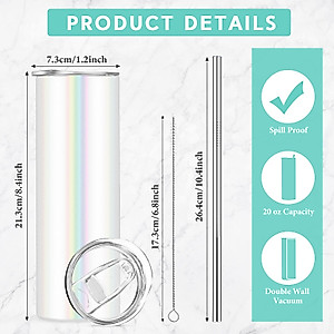 Roshtia 8 Pack Sublimation cups 20 oz Straight Skinny Tumbler Stainless Steel Glitter Tumblers Blank Double Wall Insulated Cups with Straw Brush, Lid and Straw for DIY Gift