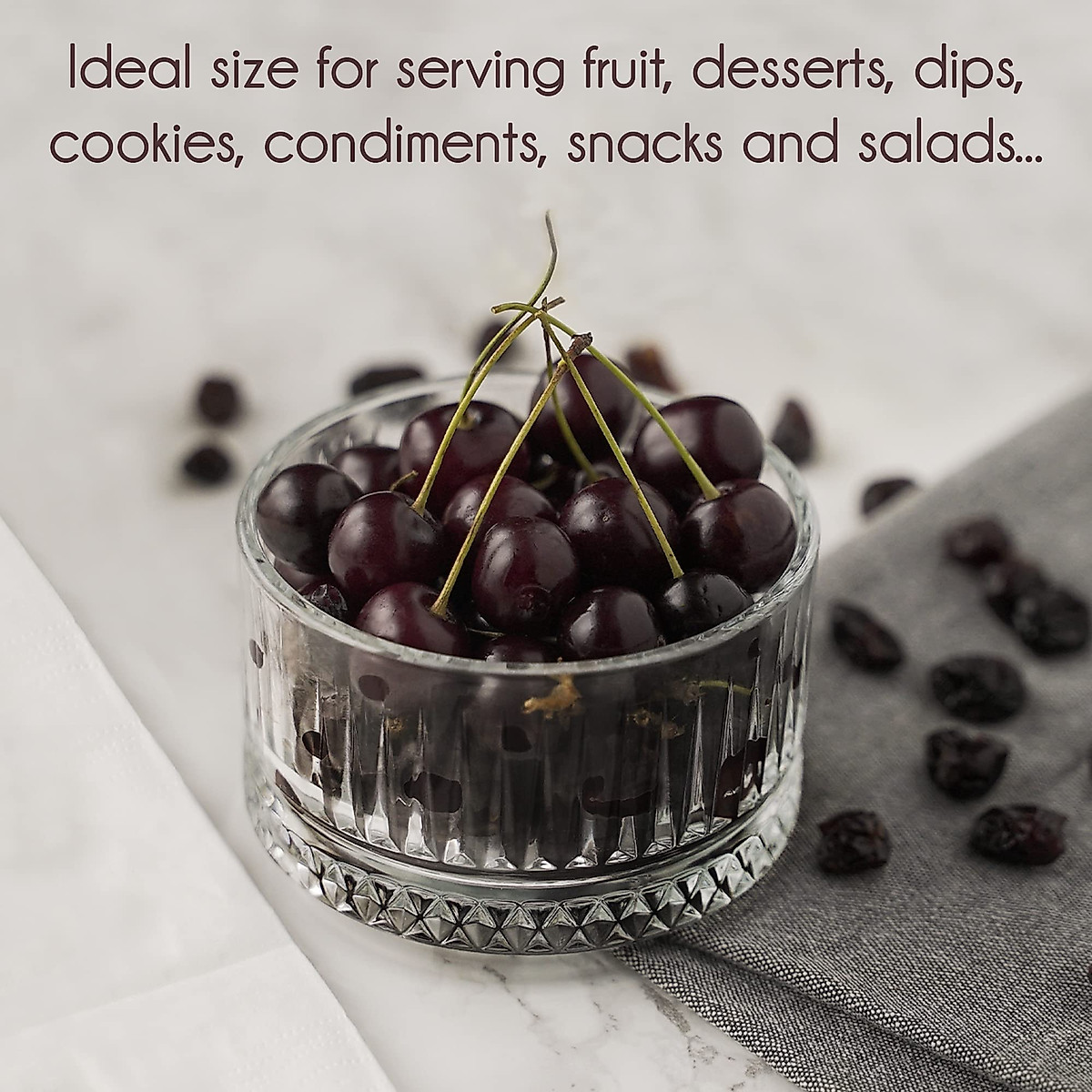 Crystal Bowls Set for Kitchen Prep, Glass Pinch Bowls for Cooking and Serving, Great for Salad, Sauce, Dipping, Dessert and Side Dishes, Set of 4