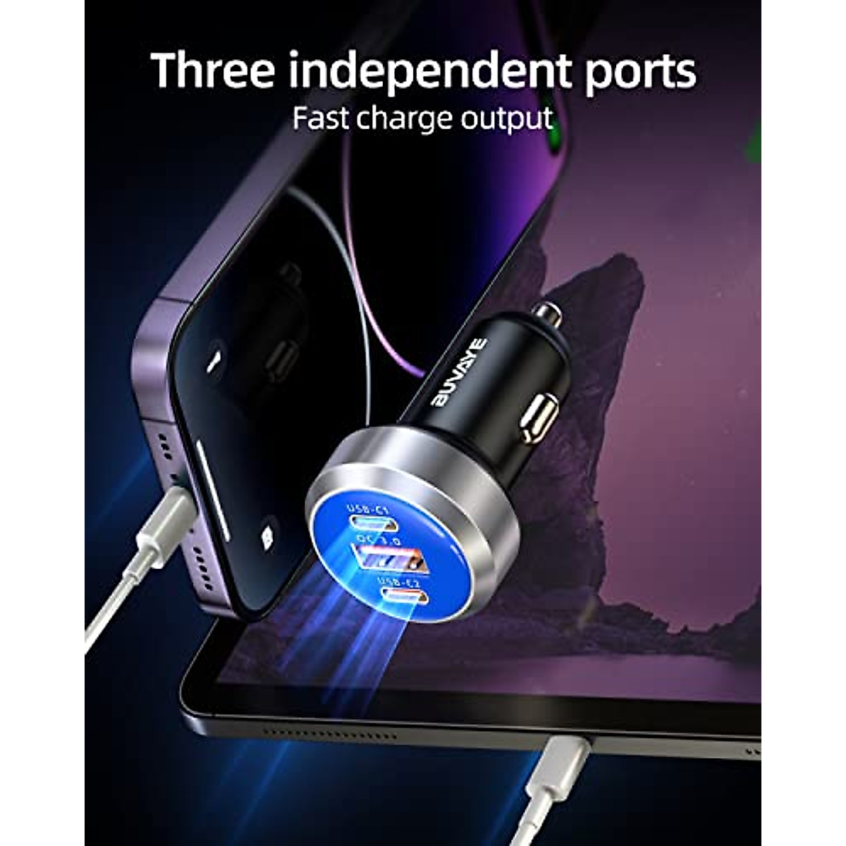 USB C Car Charger, 65W 3-Port Super Fast Car Charger Adapter, PD & QC 3.0 Type C Cigarette Lighter USB Charger, USB C Car Phone Charger Adapter for iPhone 14 Pro Max/13, Samsung Galaxy, Google Pixel