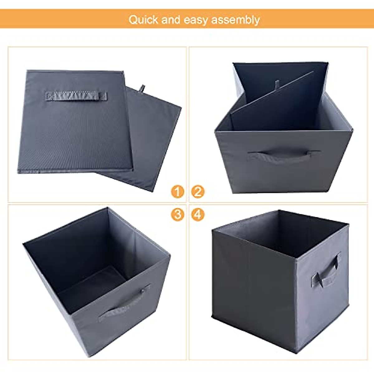 PACHIRA E-Commerce Gray Storage Bins - Collapsible Sturdy Fabric Storage Basket Cube for Organizing Shelf Nursery Home Closet, 6 Pack, (Grey)